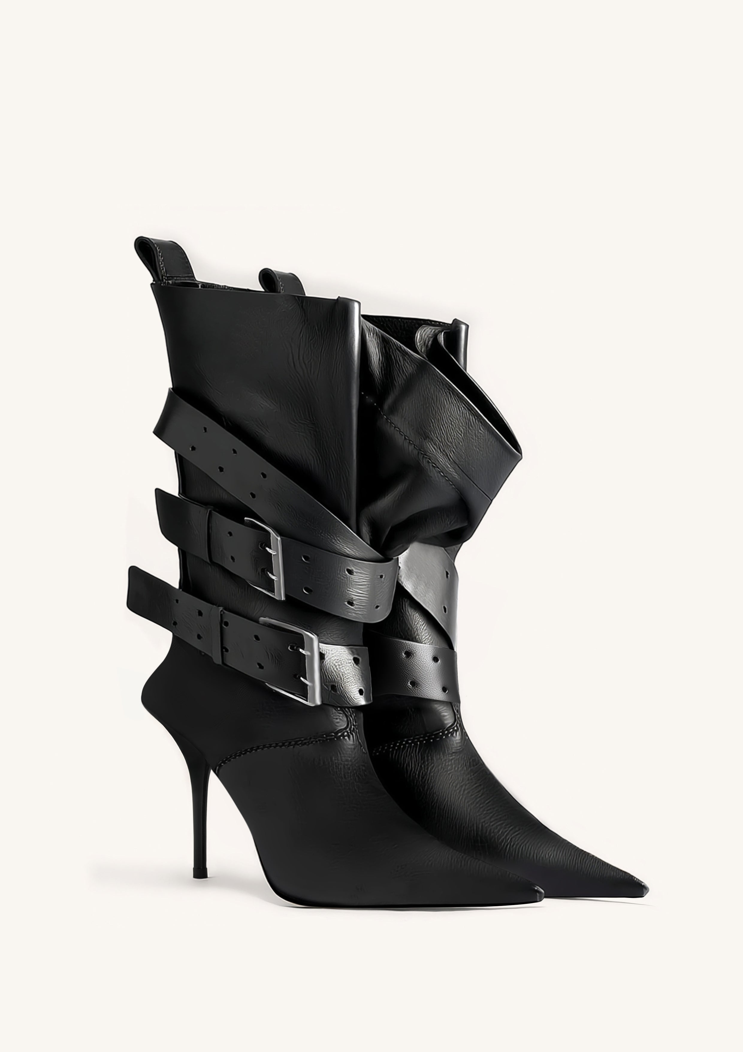 Olivia Slouchy Buckle High Heel Boots - Black | JW PEI