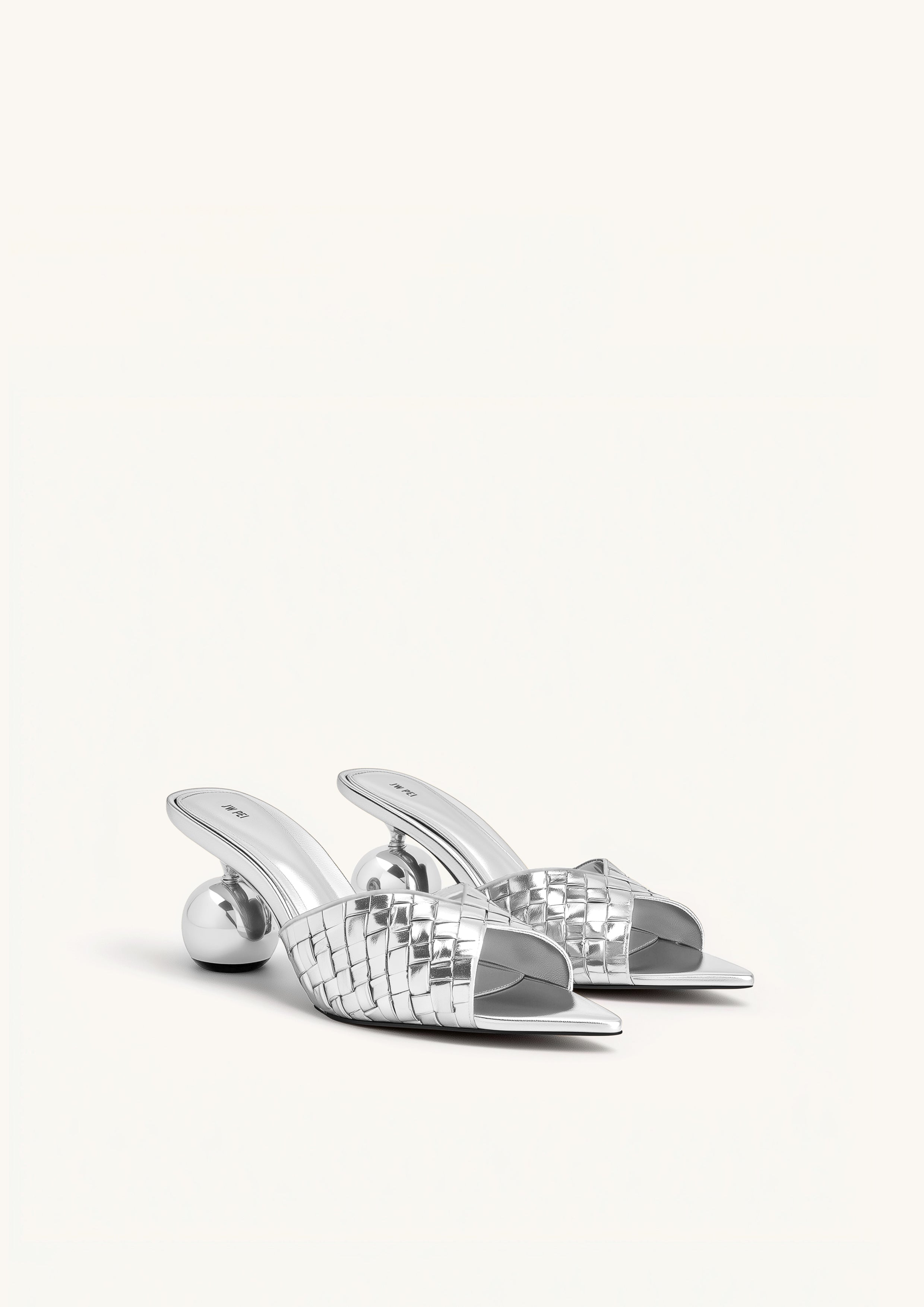Ellie Braided Sphere Heel Mules - Silver | JW PEI