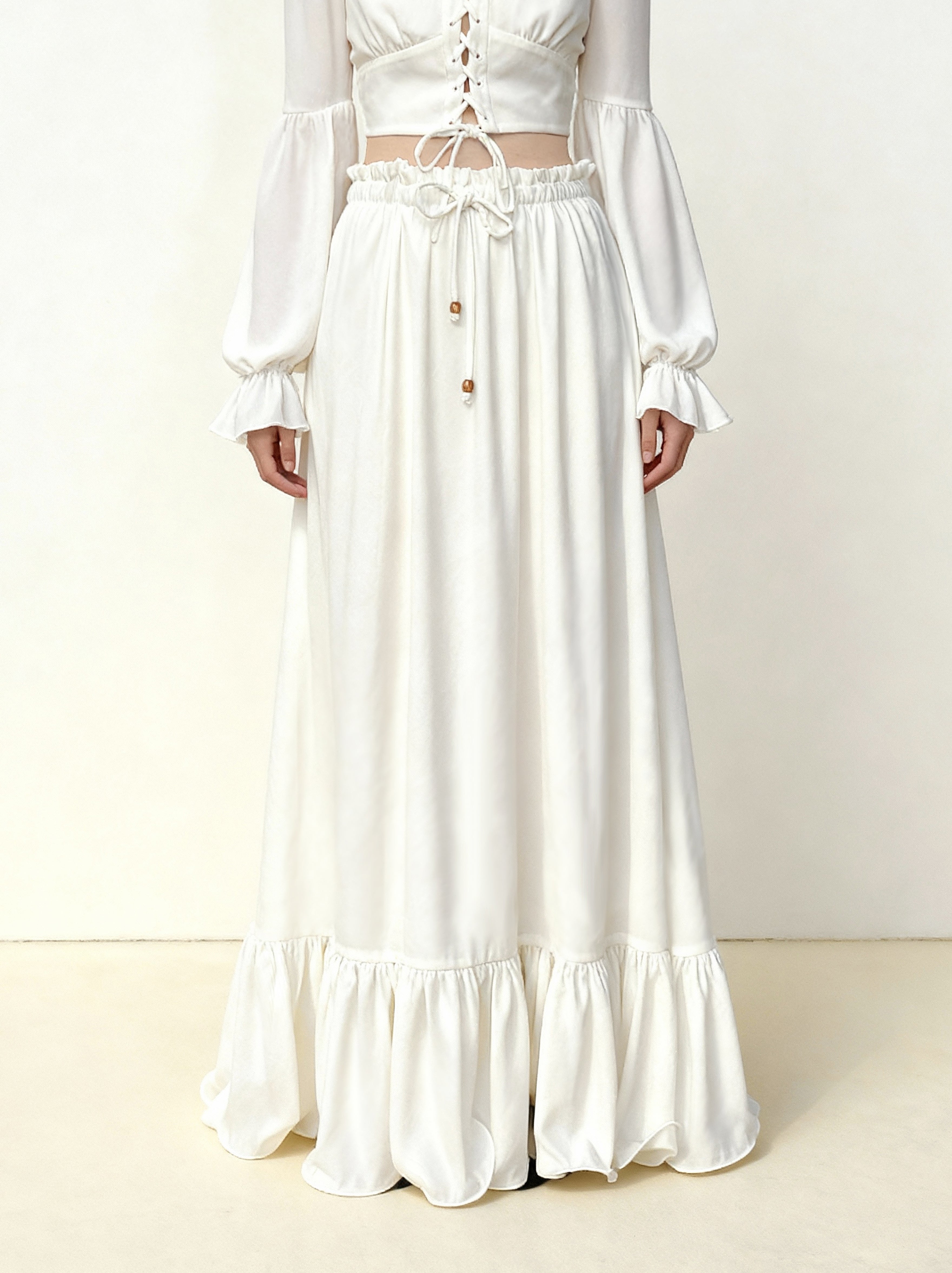 Drawstring Chiffon Maxi Skirt - White | JW PEI