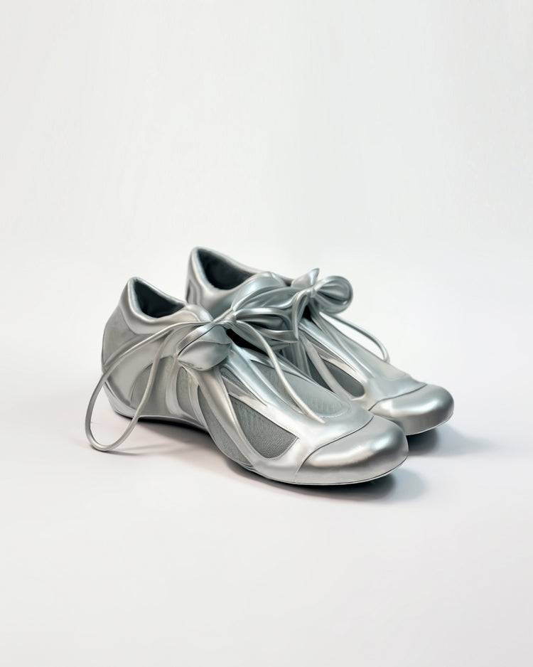 Rosie Metallic Bow Tie Low Top Sneakers - Silver - JW PEI