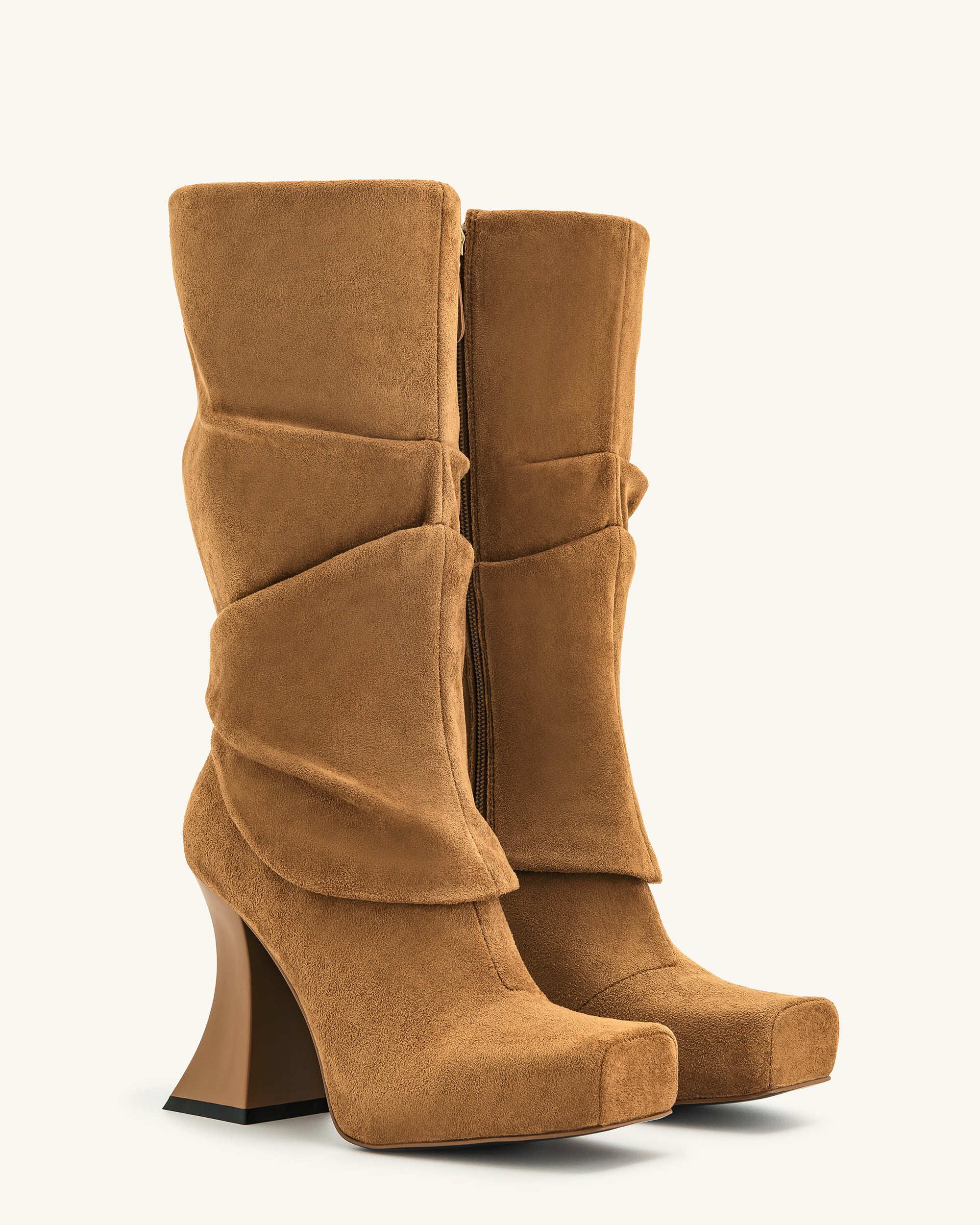 Reyna Square Toe Platform Knit Boots - Brown - JW PEI