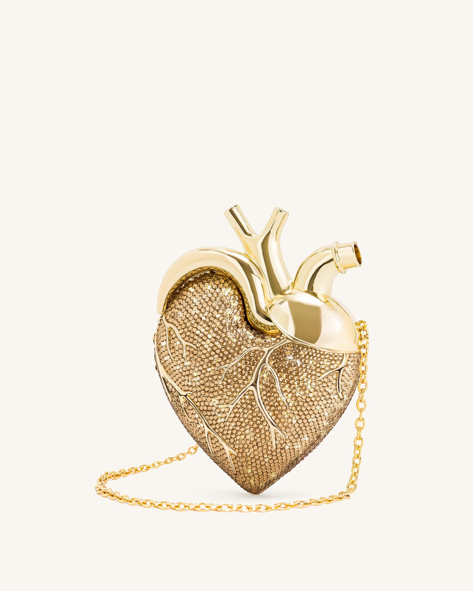 Maren Artificial Crystal Heart Shaped Bag - Gold - JW PEI