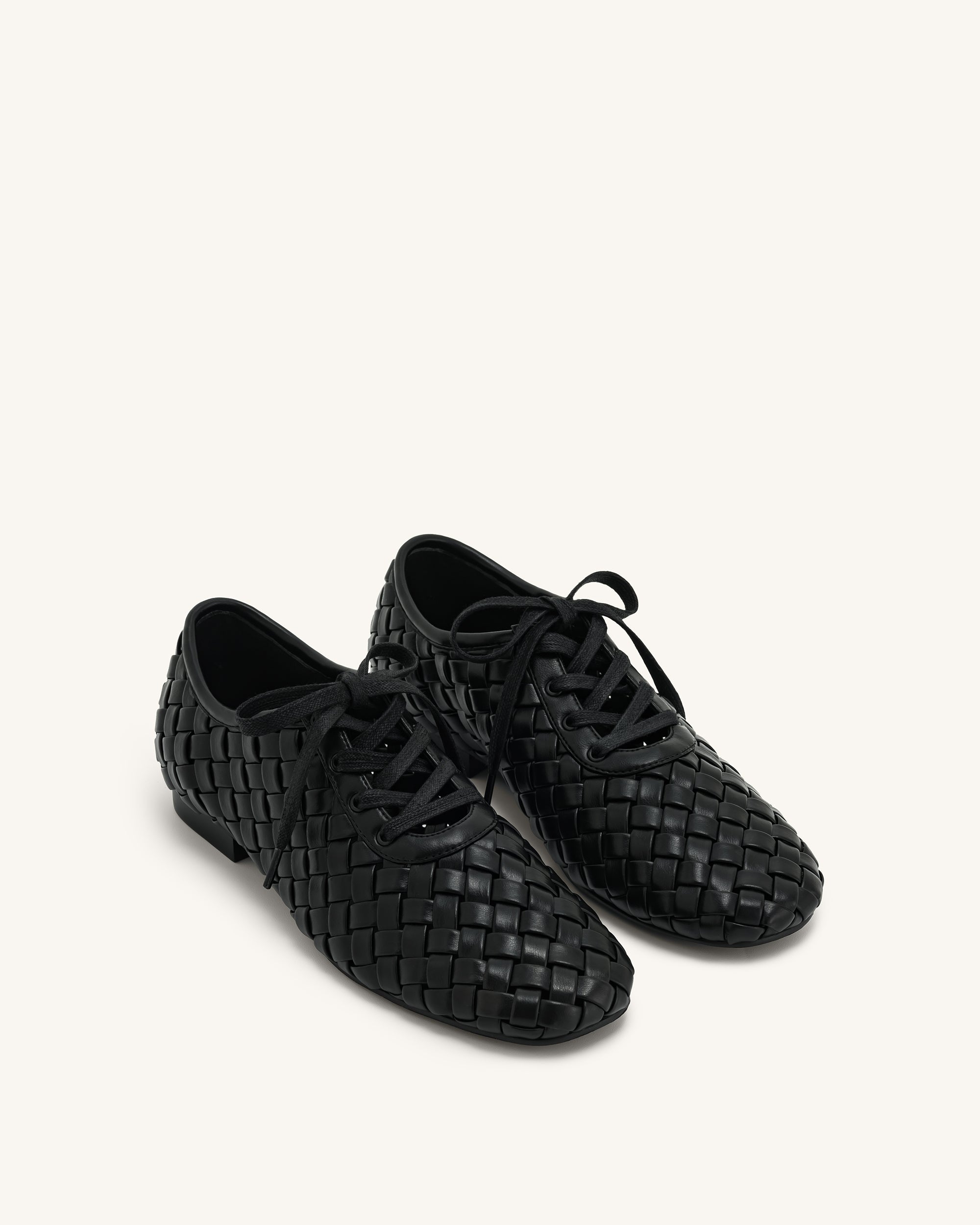 Kayla Weave Strap Flat Shoes - Black | JW PEI