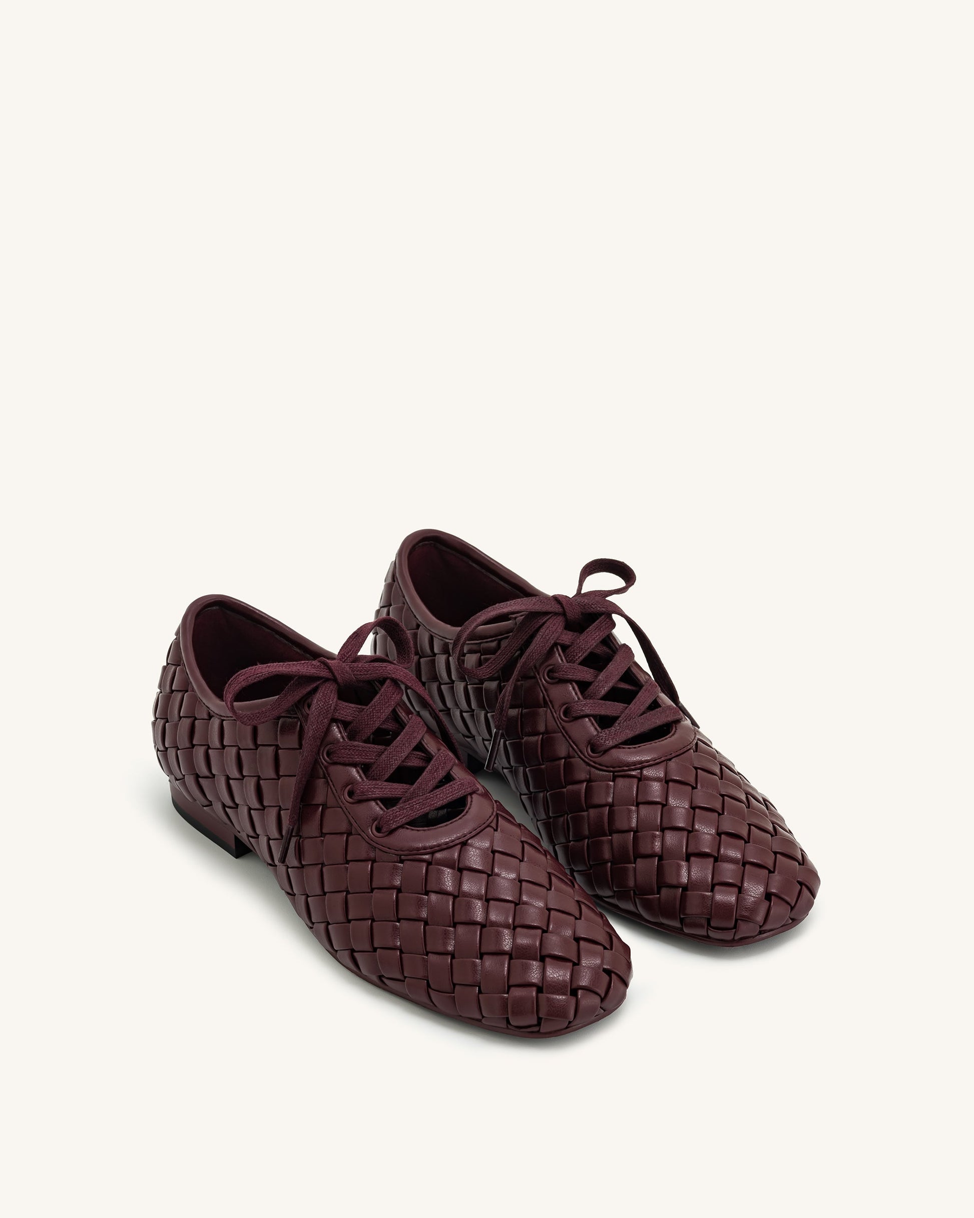 Kayla Weave Strap Flat Shoes - Claret Red - JW PEI