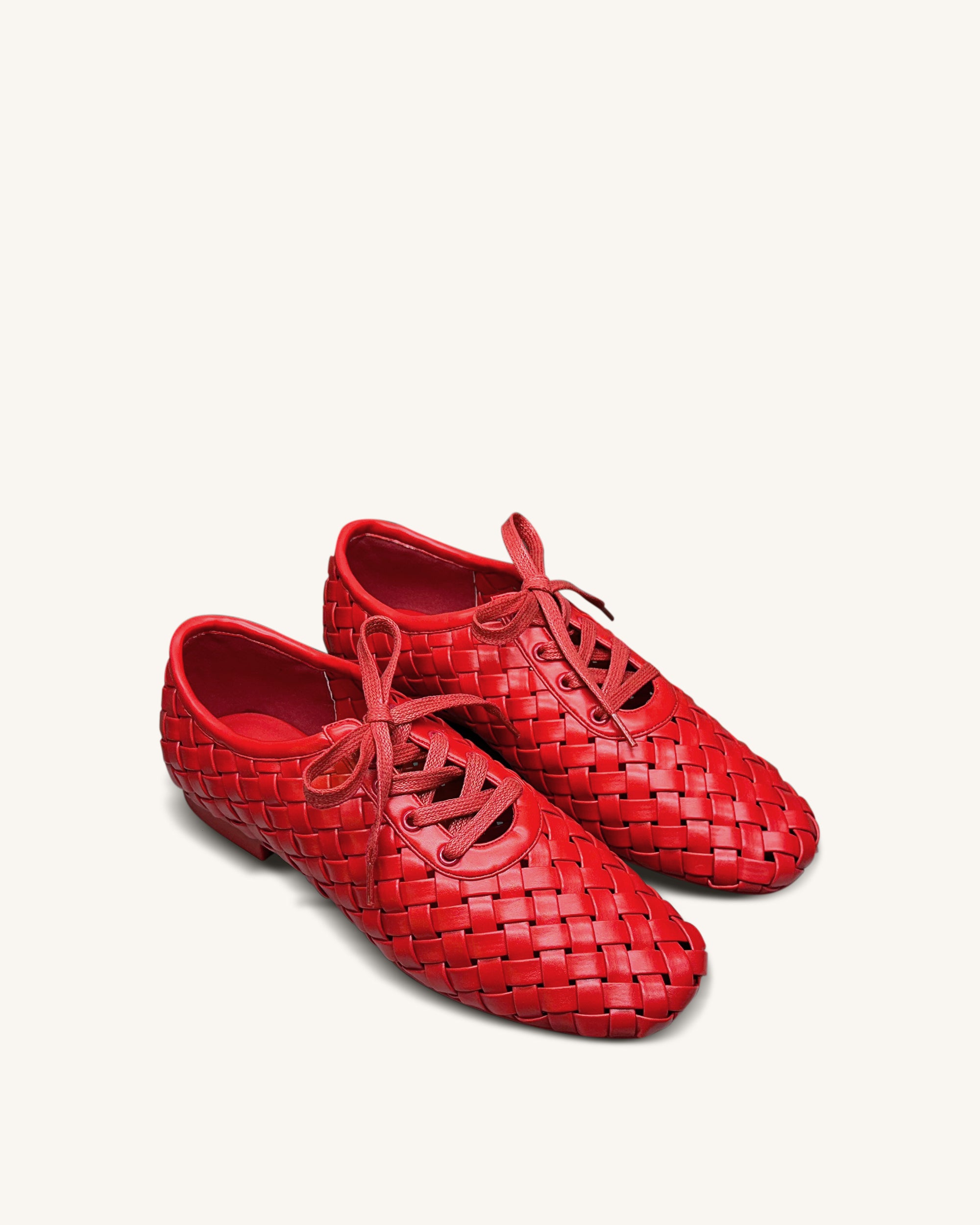 Kayla Weave Strap Flat Shoes - Red | JW PEI