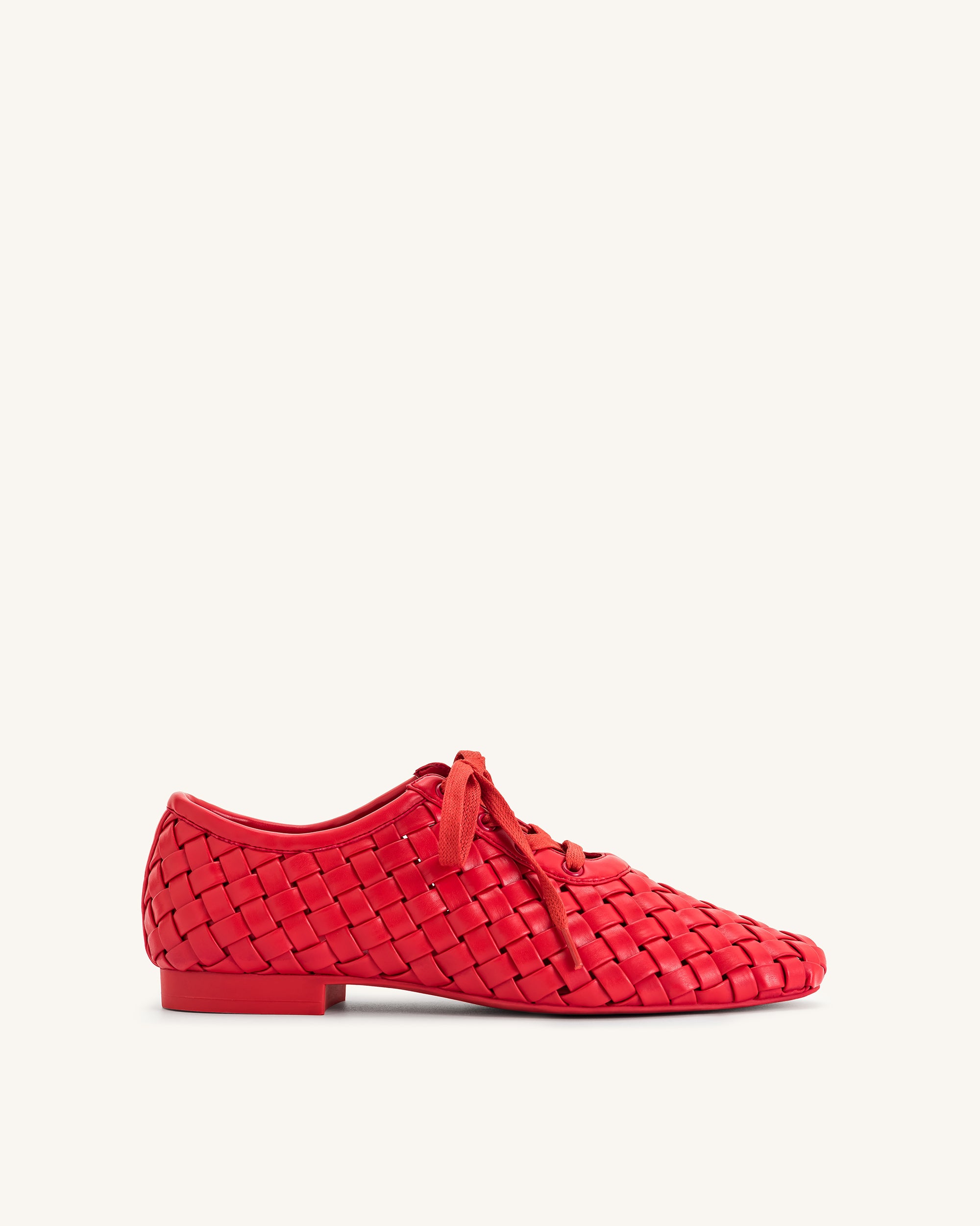 Kayla Weave Strap Flat Shoes - Red | JW PEI