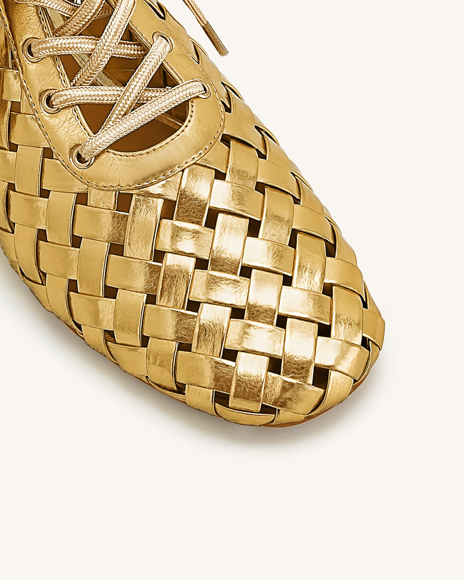 Kayla Weave Strap Flat Shoes - Gold - JW PEI