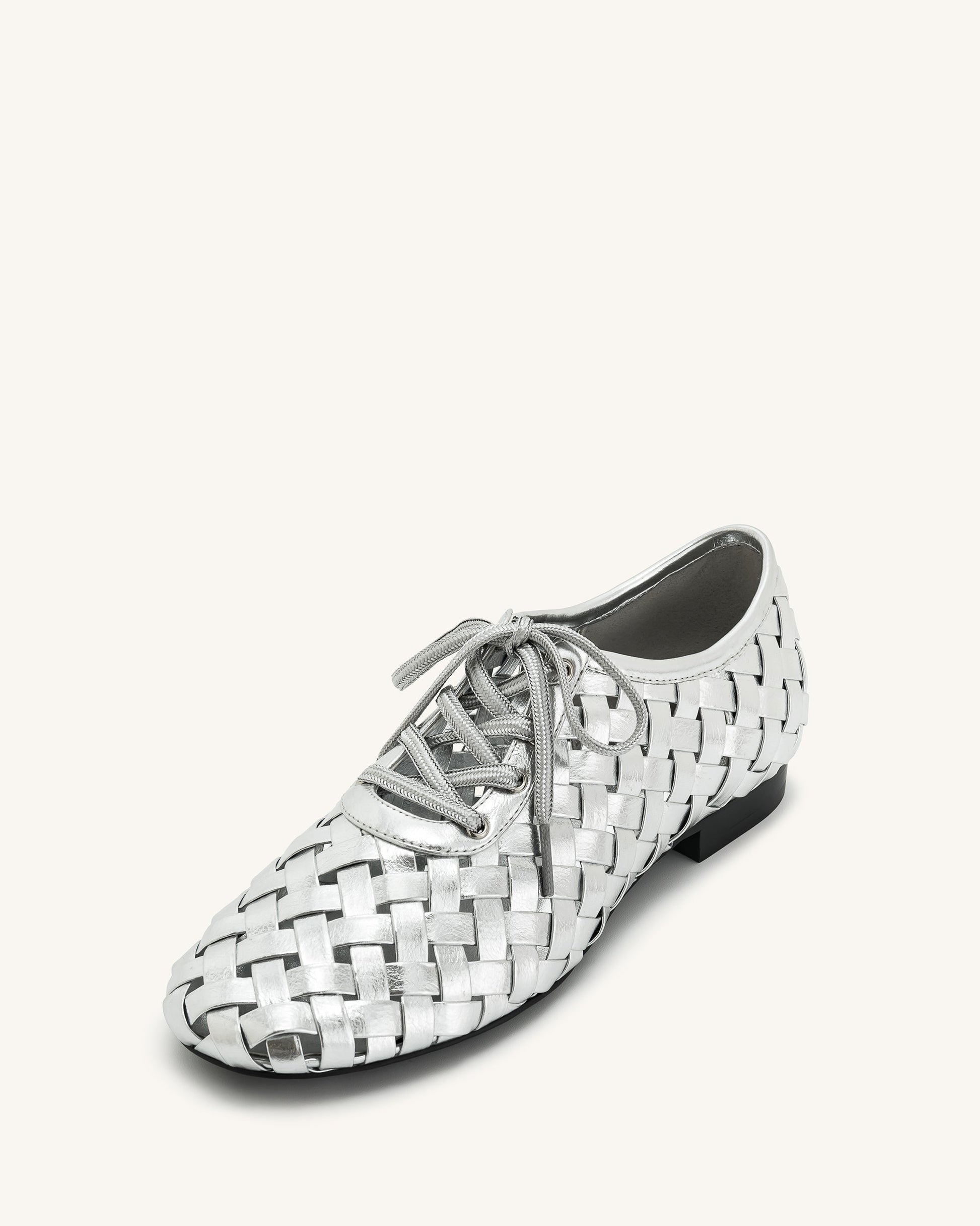 Kayla Weave Strap Flat Shoes - Silver - JW PEI