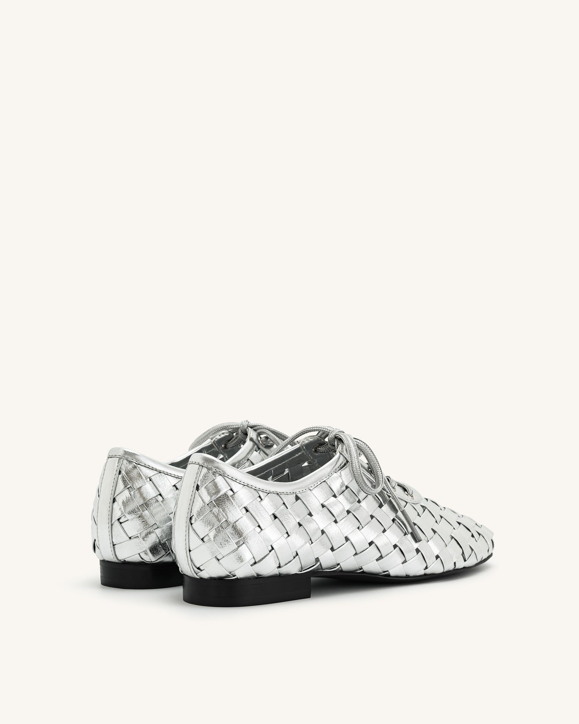 Kayla Weave Strap Flat Shoes - Silver - JW PEI