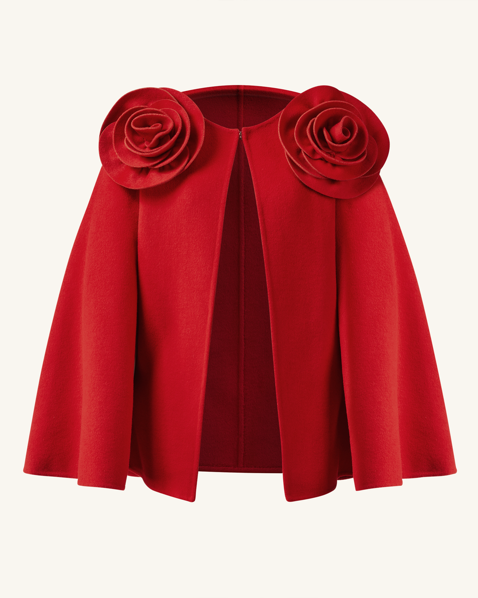 Clara Floral Applique Cape Coat - Red - JW PEI