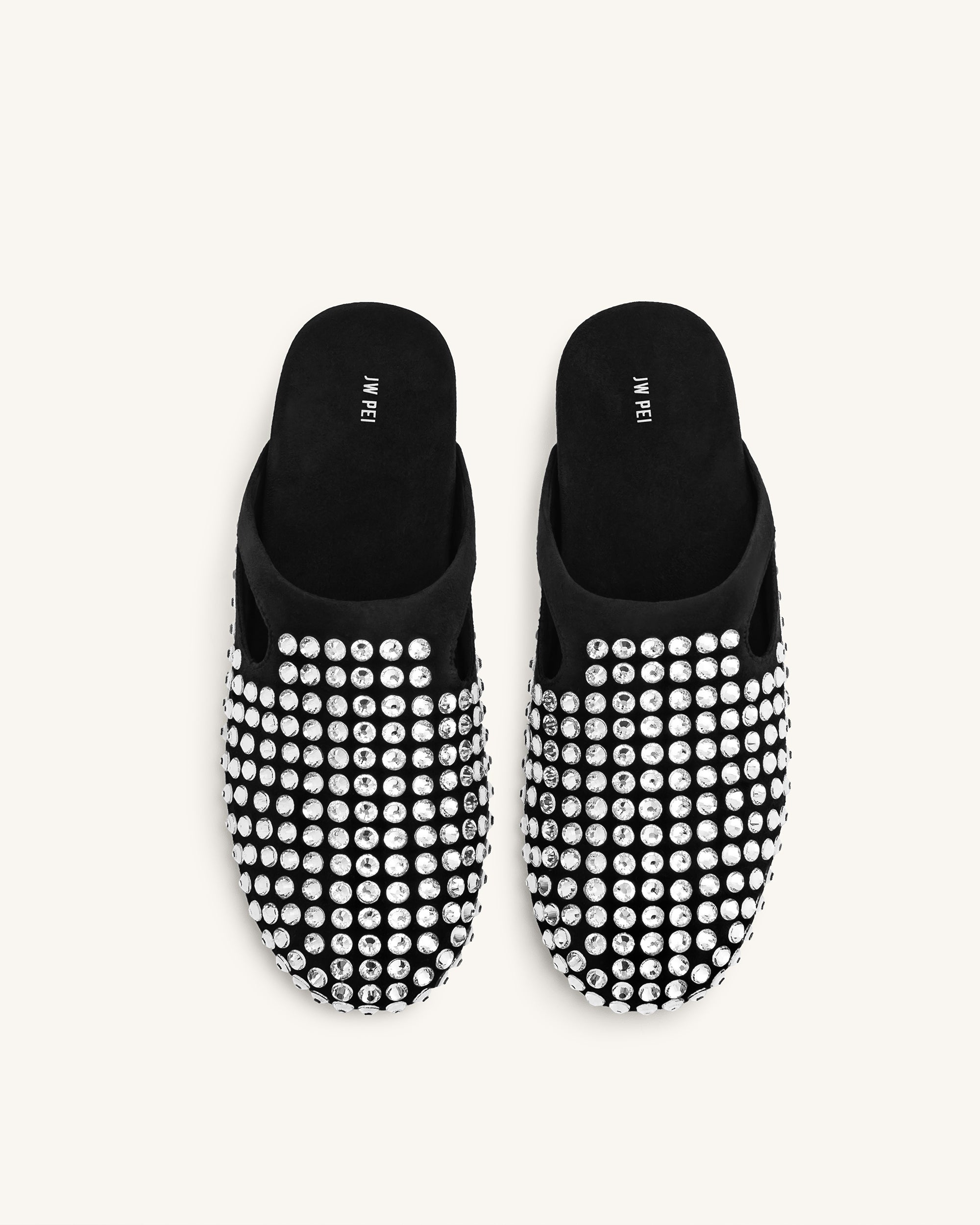 Athena Artificial Crystal Flat Mules - Black - JW PEI