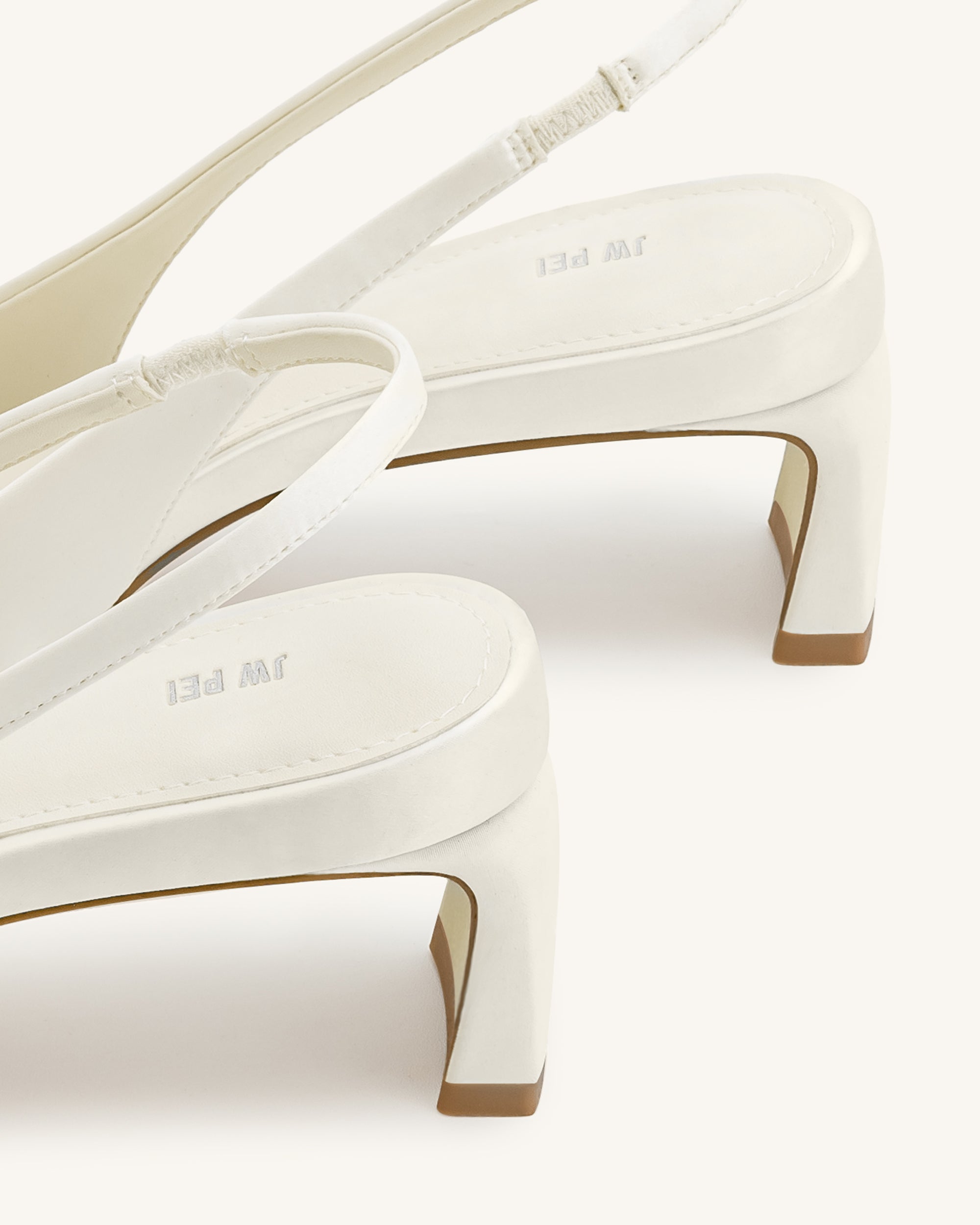 Queena Floral Appliques Slingback Pumps - Ivory White - JW PEI