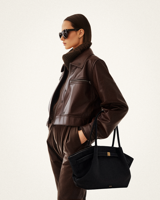 Large Tote Bag Black Faux Suede Women bag - JW PEI Hana