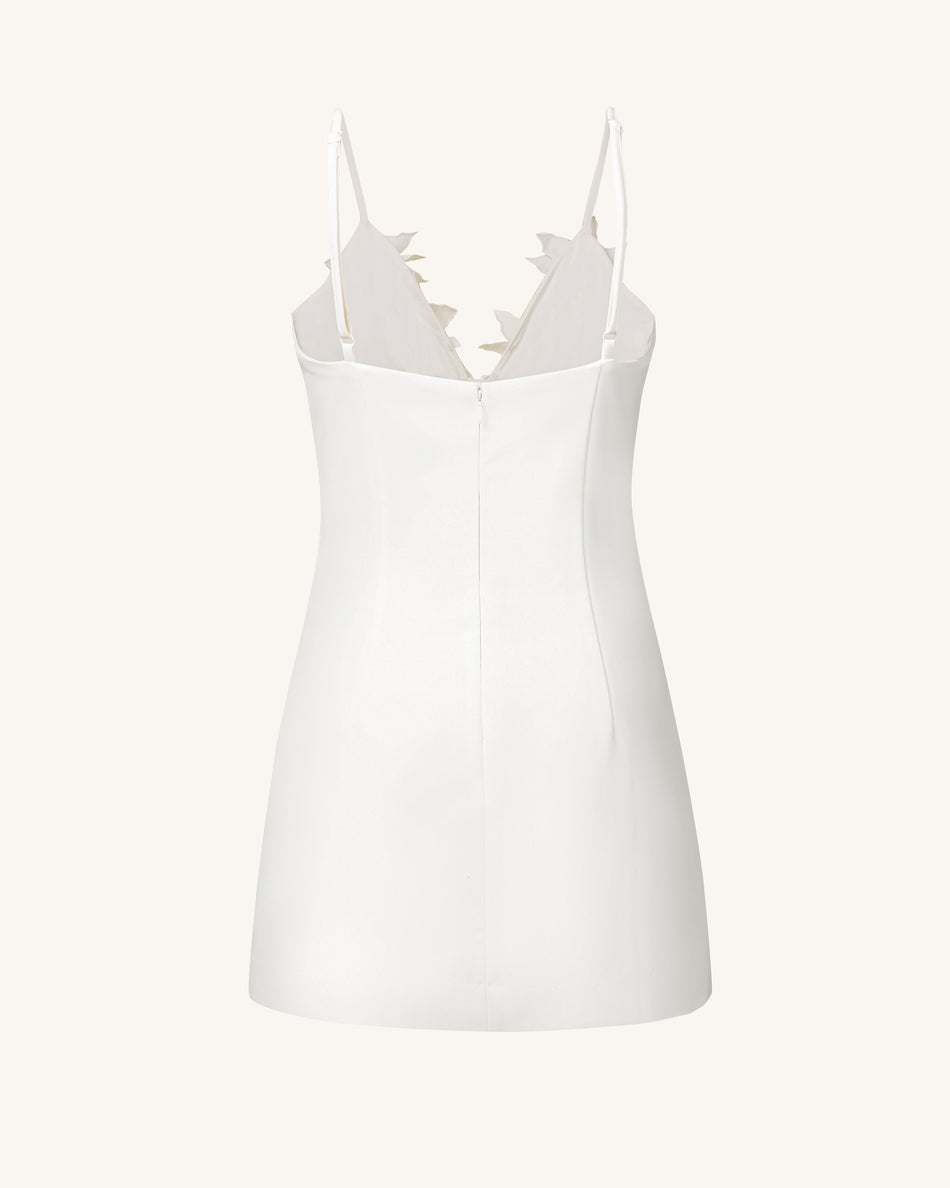 Yuliya White Floral Embellishment V-neckline Mini Dress - White - JW PEI