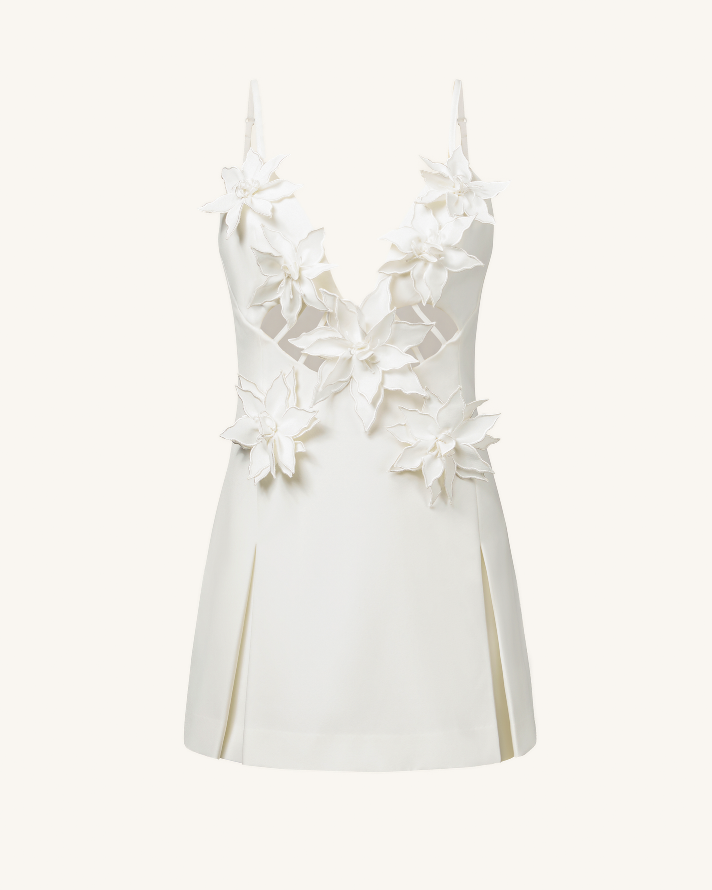 Yuliya White Floral Embellishment V-neckline Mini Dress - White - JW PEI