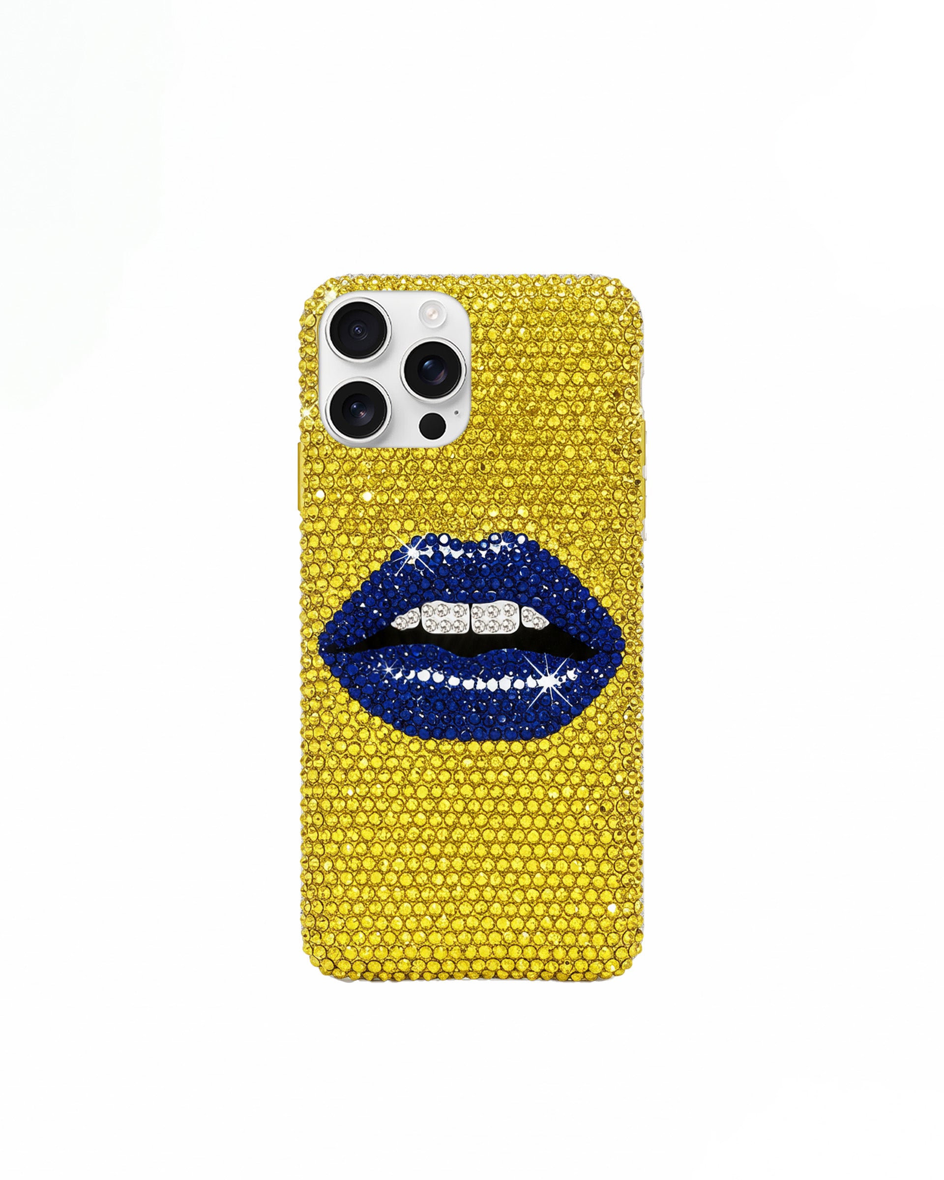 Artificial Crystal Lips Phone Case – Yellow & Blue | JW PEI